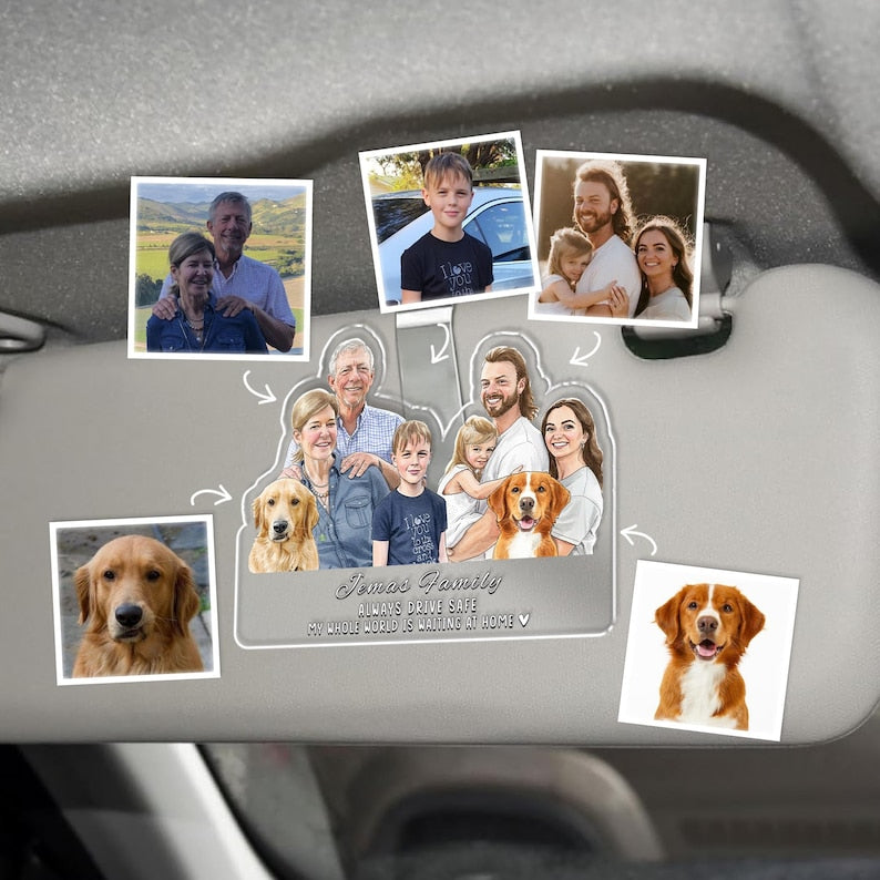 Personalized Watercolor Family Portrait Car Visor Clip – Lucy Engraving